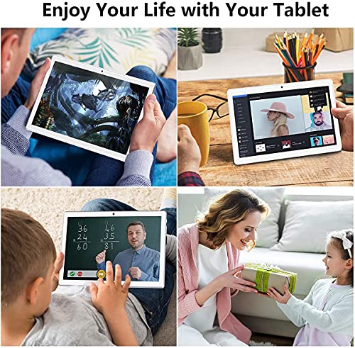 10 Inch Android 11 Tablet pc, 4 RAM 64GB ROM 128GB Expand, IPS HD,2.5D G+G Touch Screen,Google Certificated Wi-Fi Tablets,5MP Camera,Long Battery Life,Sliver-(Comes with Leather case) Silverā¦