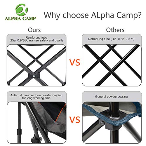 ALPHA CAMP Oversized Camping Folding Chair Heavy Duty Lawn Chair with Cooler Bag (Black)