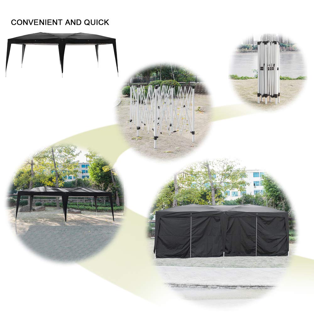 10x20 Ft Easy Pop up Canopy, Waterproof Party Tent, Adjustable Height Outdoor Gazebo w/ 6 Removable Sidewalls & 4 Windows for Patio Backyard Porch Garden Beach, Carry Bag Included (Black)