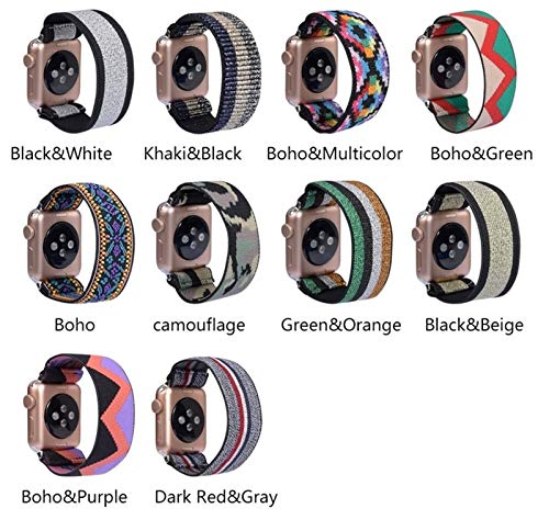 WSGGFA Bohemia Elastic Nylon Loop Band for Apple Watch 6SE Strap 38/40mm 42/44mm for Iwatch 5/4/3 2 Man Women Watch Band (Band Color : Boho Purple, Band Width : 42mm 44mm M L)