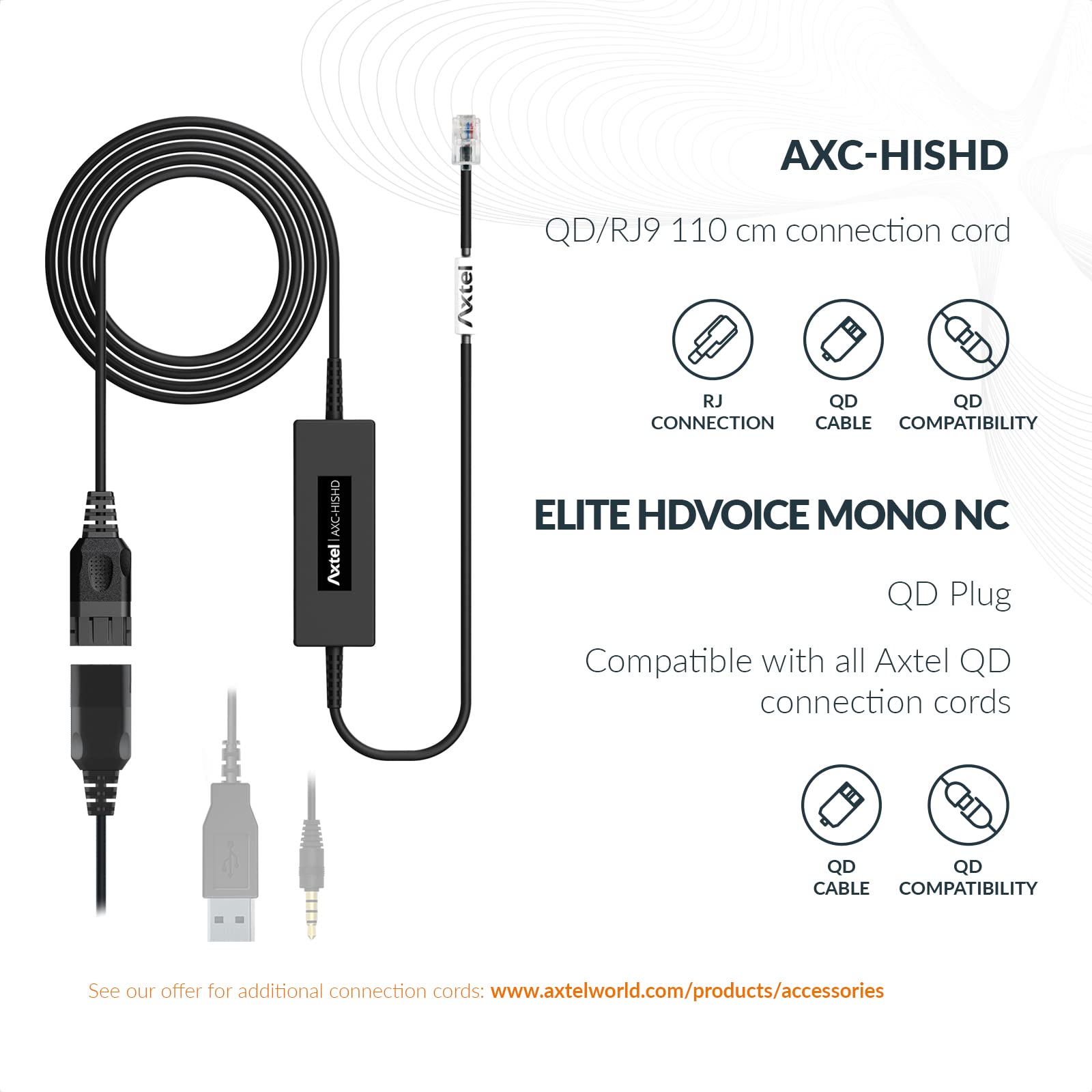 Axtel Bundle Elite HDvoice Mono NC with AXC-HISHD Cable | Noise Cancellation - Compatible with Avaya 1600/9600 Series IP Phones | Microphone Amplifier with up to 8 Levels