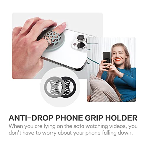 2 Pcs Finger Strap for Phone, Elastic Phone Grip Strap Holder for Smart Phone Gripper - Silicone Finger Strap - Phone Finger Holder for iPhone（Black and Grey）