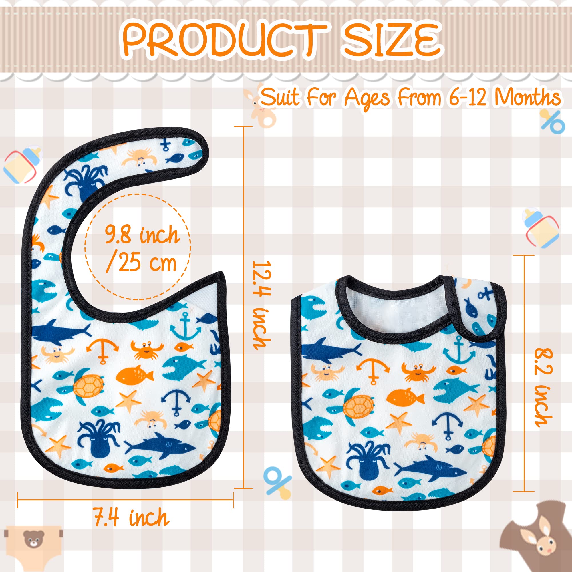 2ooya 7Pcs Waterproof Cotton Baby Bibs Adjustable Hook Loop Closure Infant Bib Unisex Blue Newborn Babies Infant Food Bibs Keepsake Baby Gift for Eating Teething Drooling Feeding(6-12 Months)