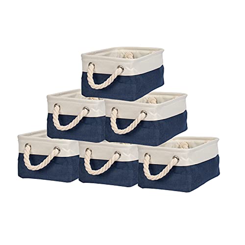 HOSEN 6 PACK Storage Large Basket Set - Collapsible Sturdy Cotton Organizer Basket Bin Box with Carry Handles for Linens, Towels, Toys11.8 X 7.8 X 5.1"