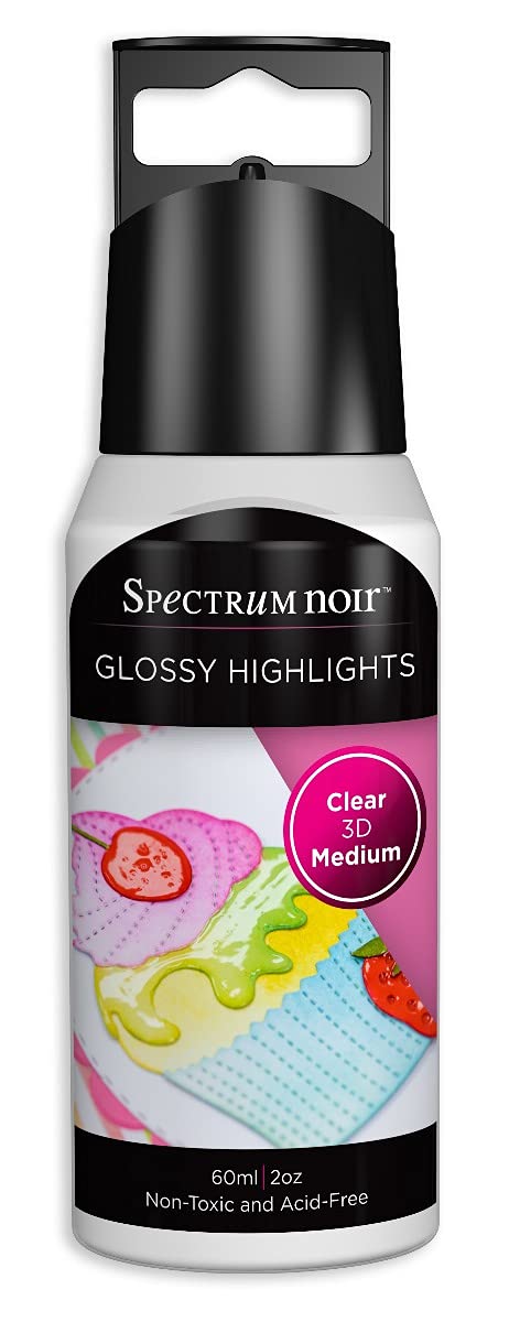Spectrum Noir SN-GLHI-CL60 Glossy Highlights Clear 3D Medium-Dries to A Hard, Protective Finish-60ml Bottle