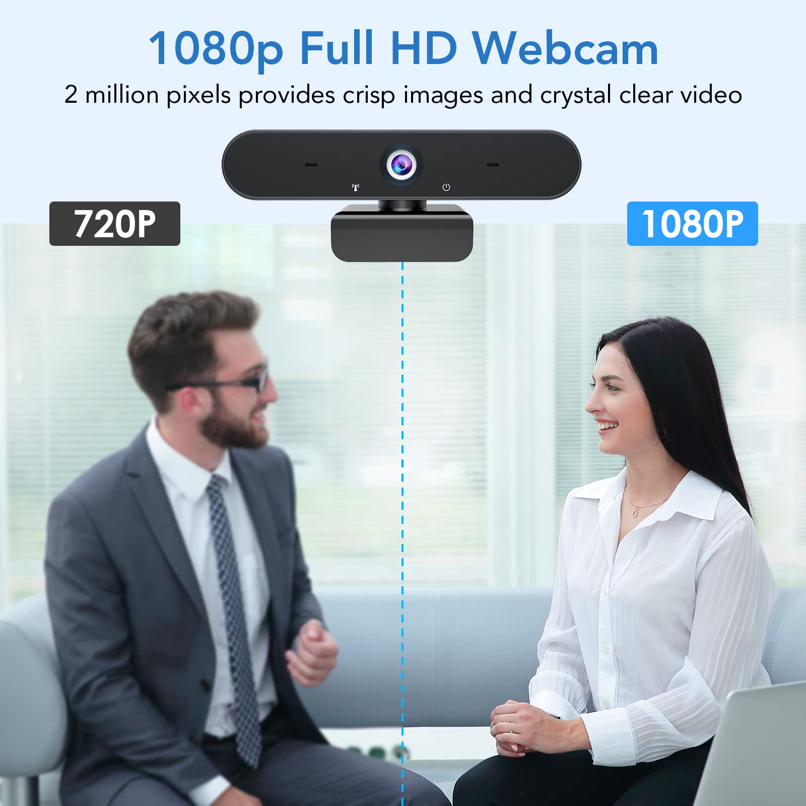 1080P Webcam with Microphone, Autofocus Noise-canceling HD Light Collection Web Cam for Computer Laptop, 110° Wide Angle USB Web Camera, Video Camera Work with Zoom, Skype, Facetime, Streaming, Gaming