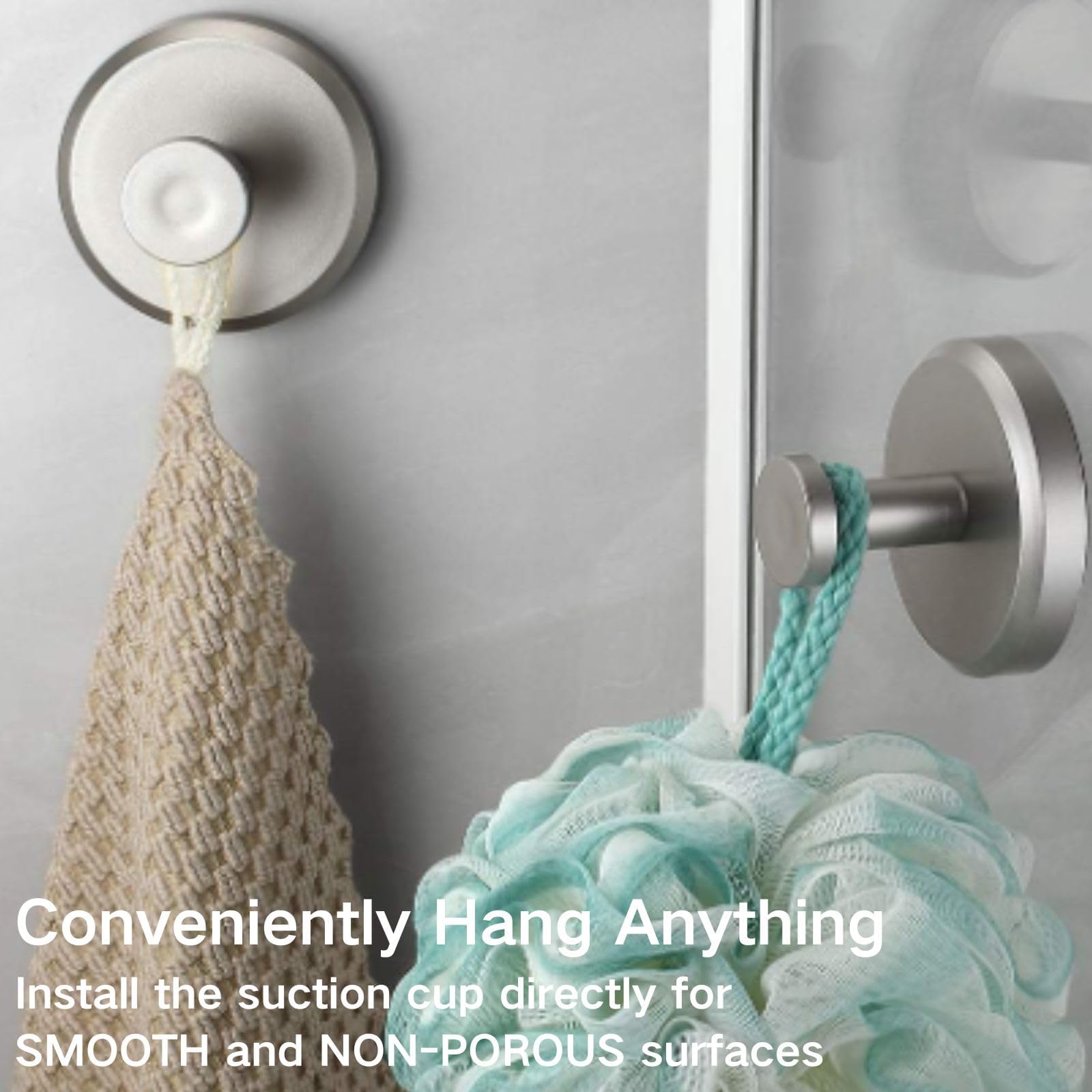 2024 New Stainless Steel Waterproof Suction Cup Hooks,Luxe Grip No-Drill Hooks,Suction Cup Hooks for Shower, Bathroom,Hanging Towels,Mounting on Glass Shower Doors, Mirrors(Silver,2PC)
