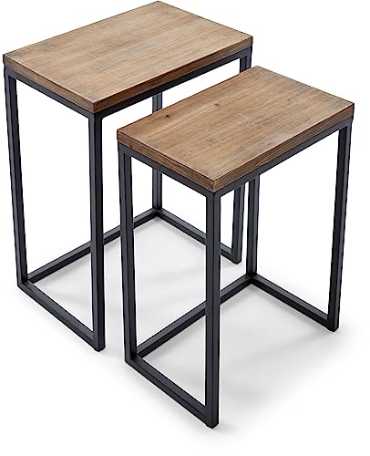 Amazon Brand β Stone & Beam Weston Wood & Metal Nesting Tables, Set of 2, Brown