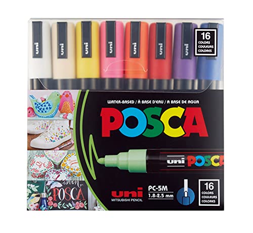 16 Posca Markers 5M, Posca Pens for Art Supplies, School Supplies, Rock Art, Fabric Paint, Fabric Markers, Paint Pen, Art Markers, Posca Paint Markers