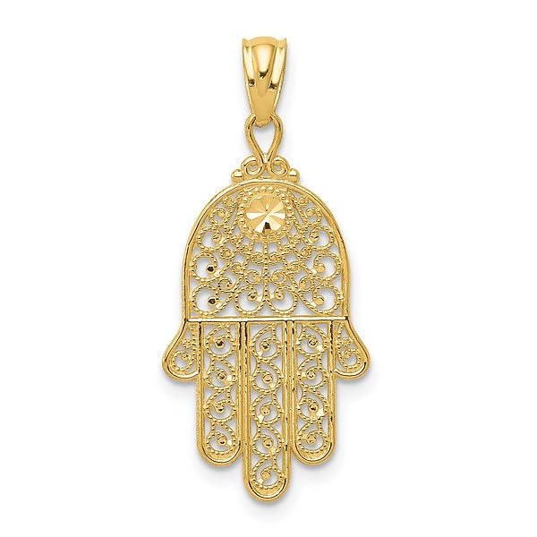 14K Yellow Gold Hand of God Necklace Judaica Religious Pendant Israel Charm 29mm x 14mm Only