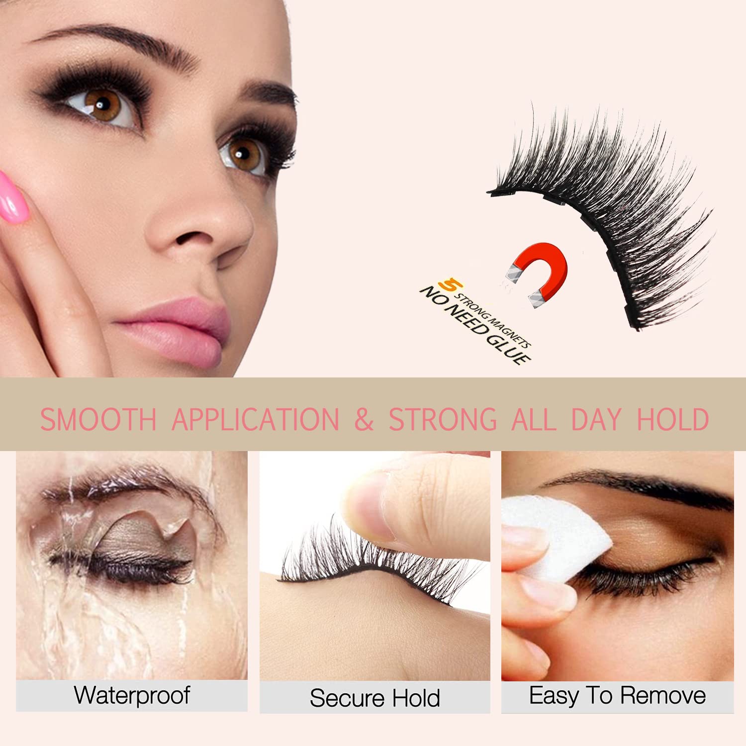 Magnetic Eyelashes Kit with Eyeliner, Magnetic Lashes Natural Looking 10 Pairs , 2 Pcs Magnetic Eyeliner, Reusable 3D False Eyelashes Lashes Pack, With lash tweezers,No Glue! Eyelashes Magnetic