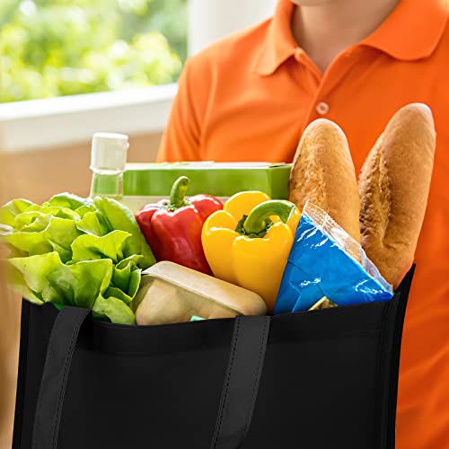 24 Pcs Reusable Totes with Handles Black Tote Bag Kitchen Grocery Bag Fabric Cloth Heavy Duty Shopping Bags (Classic Style)