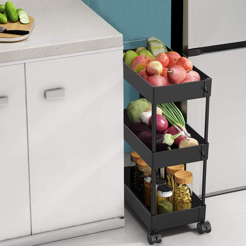 3 Tier Storage Shelves,Mobile Shelving Unit Organize,Bathroom Organizers with Casters Wheels for Bathroom Kitchen Laundry Narrow Places