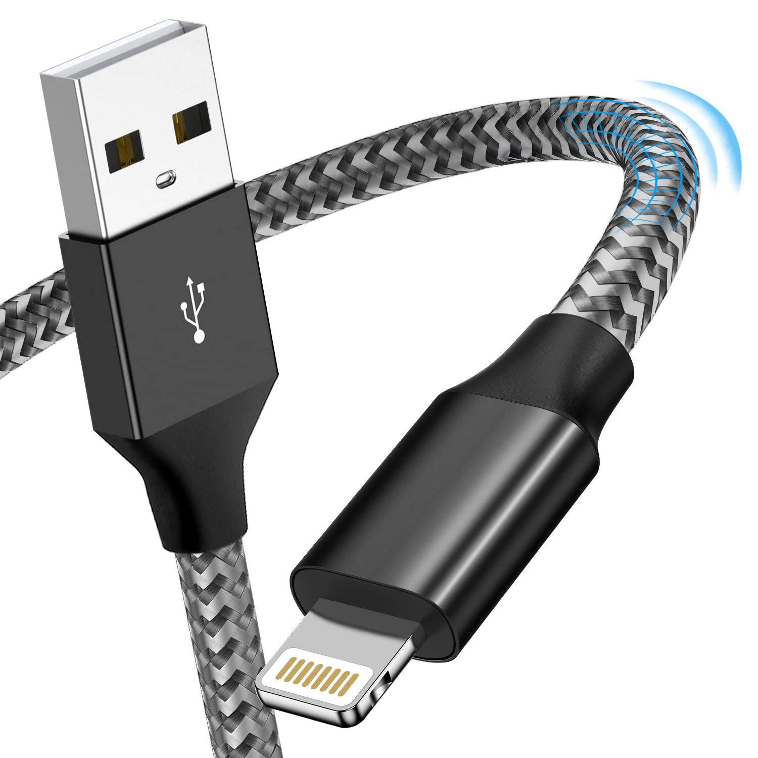 3 Pack 6 FT iPhone Charger Cable [Apple Mfi-Certified] Lightning Cable Nylon Braided High Speed USB Fast Charging Cord Compatible with iPhone 14/13 Pro Max/12/11/XS/XR/X/8 plus/7/6/5/iPad（Gray Black）