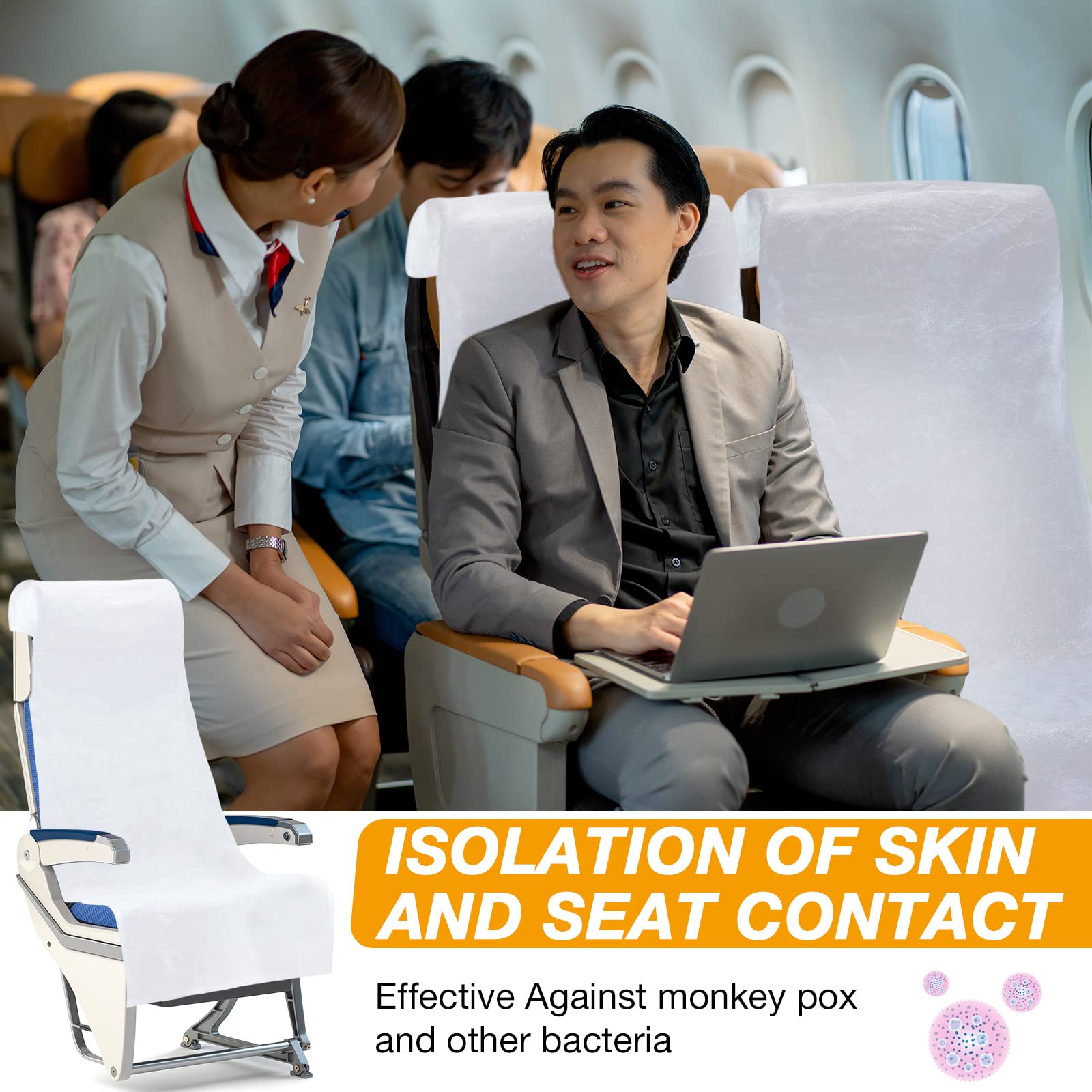 12 Pcs Disposable Airplane Seat Covers Portable Public Protector Covers Individually Wrapped Disposable Chair Cover Safety Non Woven Seat Protector Flight Accessories Travel for Airplane Car Train Bus