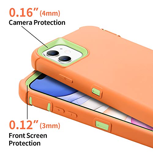 Sansunto for iPhone 11 Case Orange, Silicone Durable Protective Case,Heavy Duty Shockproof Full Body Case 3in1 Hard PC Bumper and Back Cover for iPhone 11 6.1 inch (Orange/Matcha Green)