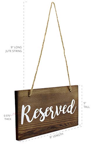 Darware Hanging Wooden Reserved Signs (6-Pack); Rustic Style Wood Signs for Weddings, Special Events, and Functions to Hang on Chairs, in Doorways