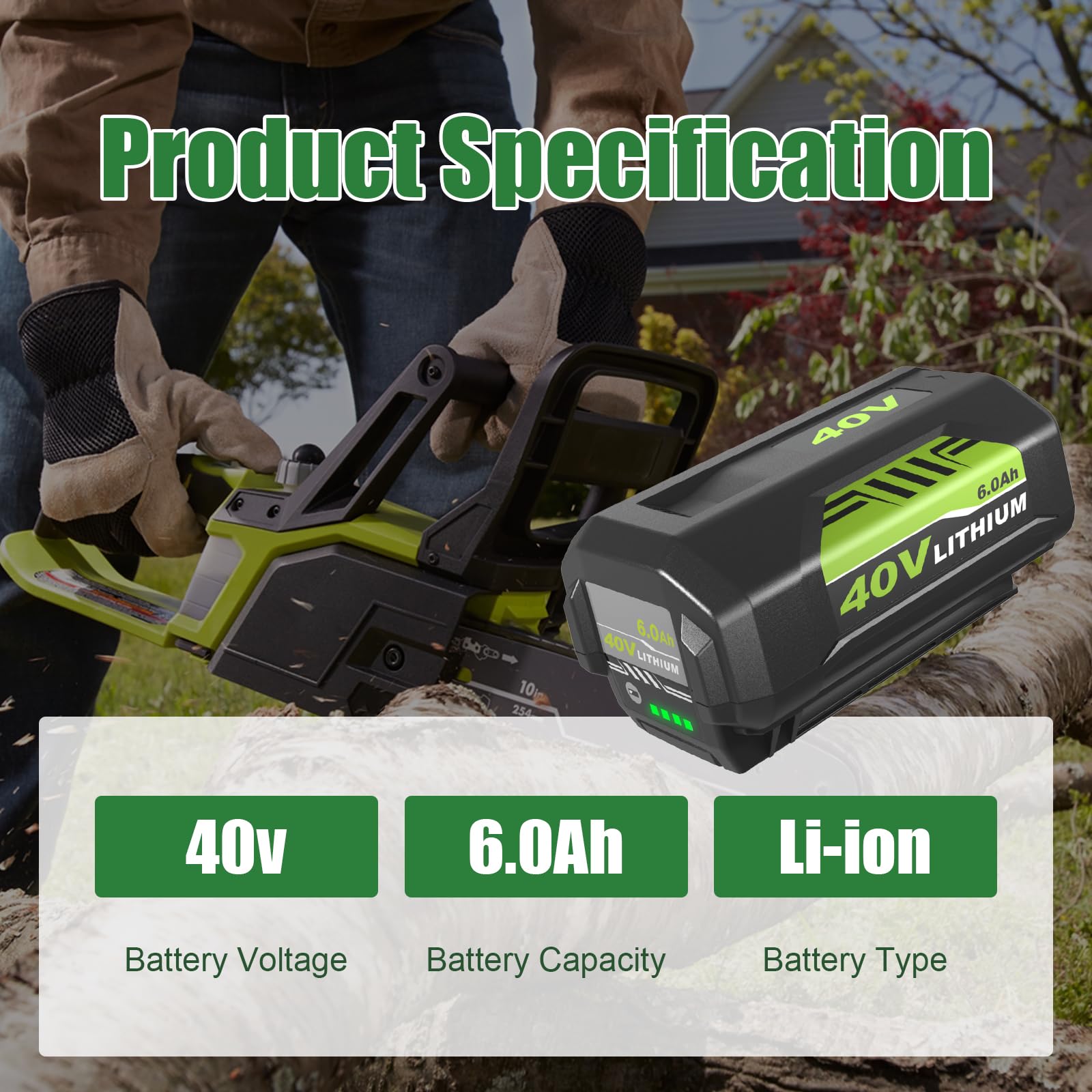 2Pack 6.0Ah OP40601 Replacement for Ryobi 40V Battery Compatible with Ryobi 40 Volt Battery Lithium OP4040 OP40401 OP4026 OP40261 OP4050 OP40201 Compatible with Ryobi Battery 40V Power Tools (Green)
