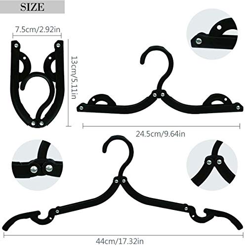 24 Pcs Travel Hangers - Portable Folding Clothes Hangers Travel Accessories Foldable Clothes Drying Rack for Trave (Black)
