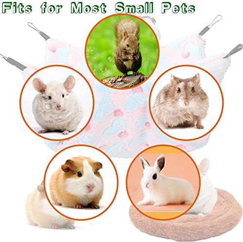2 Pcs Guinea Pig Hamster Hanging Hammock and Warm Bed Soft Mat Set Hamster Mats for Hedgehog Chinchilla Small Pet Cage Hammock Hideout Tunnel Cave Rat Ferret Squirrel Bearded Dragon Small Pet-Pink
