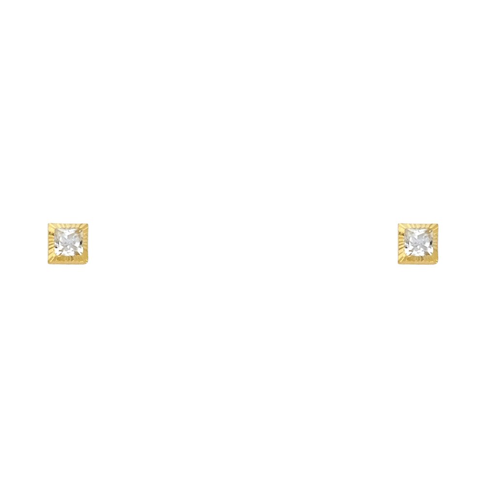 14k Yellow Gold 3mm Princess Square Solitaire Diamond Cut Stud Earrings with Screw Back