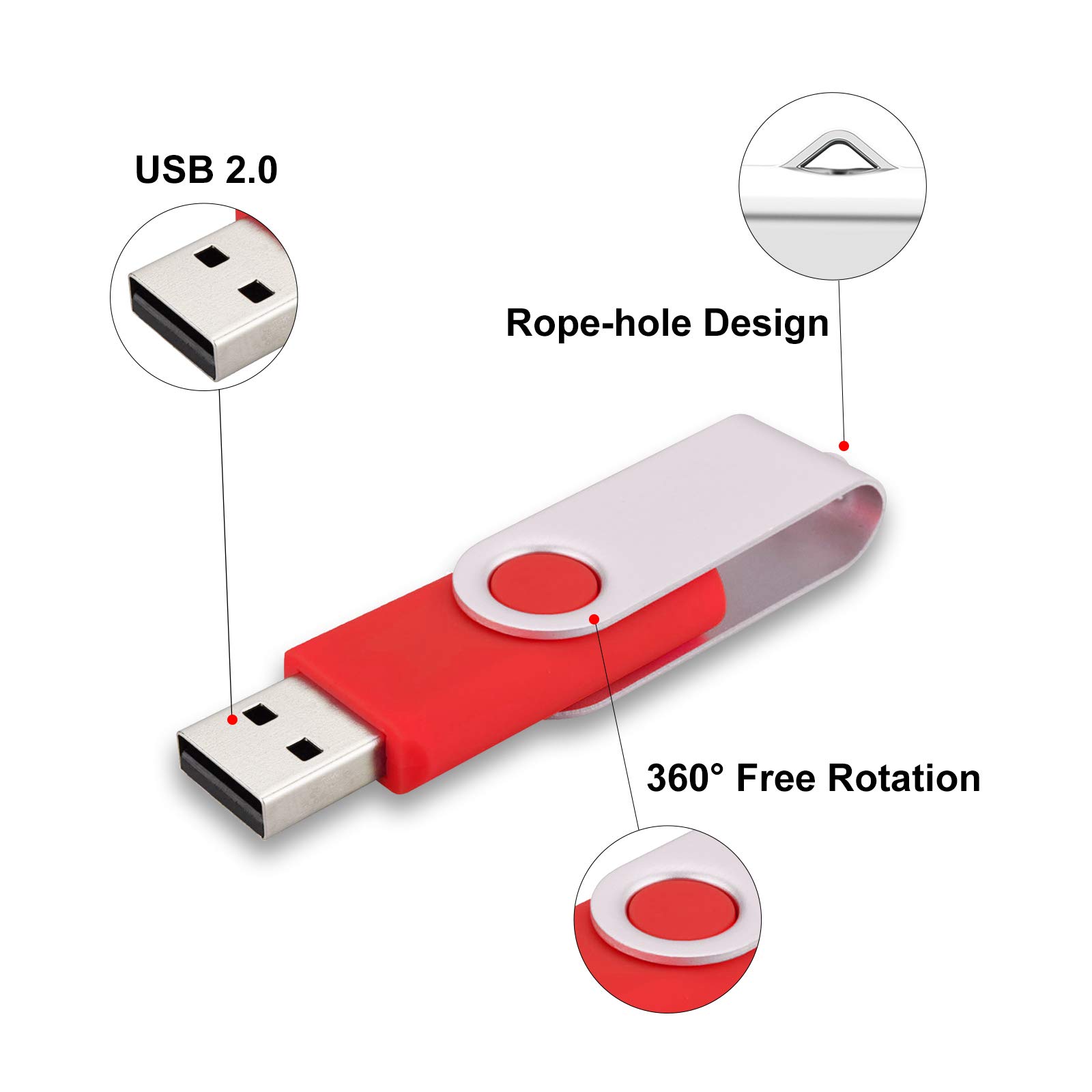 8GB Flash Drives 5 Pack, Alihelan USB Flash Drive USB 2.0 Thumb Drive Swivel Memory Stick U Disk Jump Drive Zip Drive with Led Indicator (5 Mixed Colors: Black Red Purple Yellow White, 8G)
