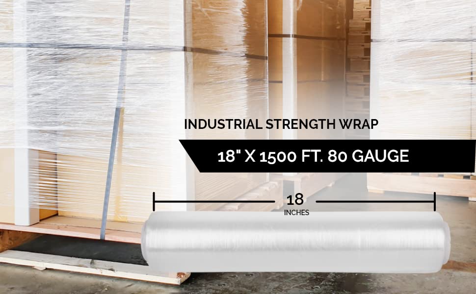 18" Stretch Film/Wrap 1500 feet 7 Layers 80 Gauge Industrial Strength up to 300% Stretch Clear Cling Durable Adhering Packing Moving Packaging Heavy Duty Shrink Film, Thick Plastic Packing Wrap– Clear 4 Pack