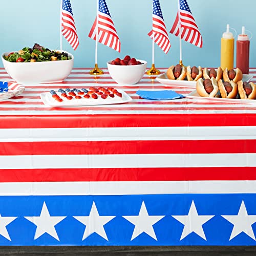 3 Pack American Flag Plastic Table Covers for Independence Day, Patriotic 4th of July Party Decorations (54 x 108 In)