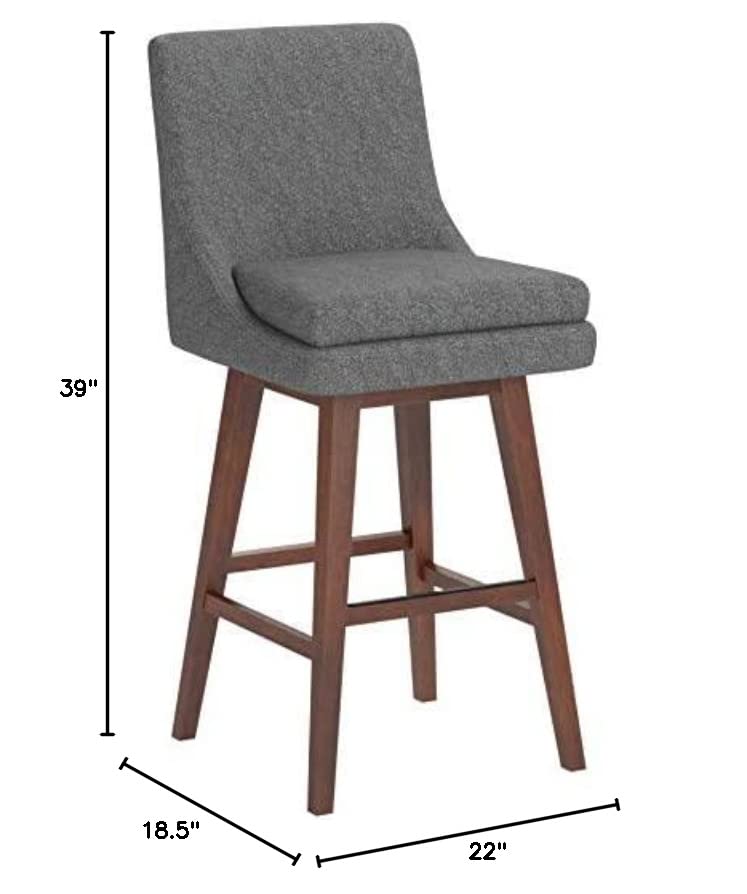Amazon Brand β Stone & Beam Alaina Contemporary High-Back Swivel Seat Counter Stool, 39"H, Grey