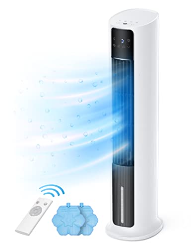 3-1 Evaporative Air Cooler, 43''Bladeless Tower Fan with Cooling & Humidifying Function, 1.8 Gal Removable Water Tank 60°Oscillating Swamp Fan 3 Speeds 10H Timer, Remote Control for Home Office