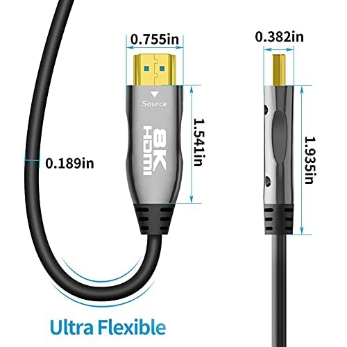 8K Fiber HDMI Cable 50ft, DELONG HDMI 2.1 Fiber Optic Cable Support 8K@60Hz, 4K@120Hz, 48Gbps, eARC Compatible with PS5, Xbox,RTX 3080 3090, Roku,8K TV DHDMI8K50FT Black