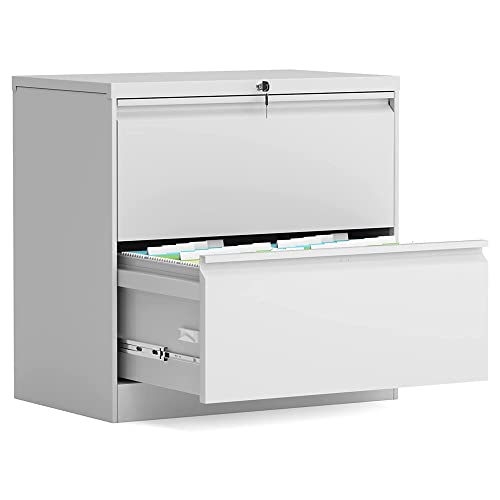 Aobabo 2 Drawer Lateral File Cabinet with Lock, White 28.25'' W Letter/Legal A4 Size Metal Storage Cabinet,Locking File Cabinet for Office,Folding Type Screwless Design,Assembly Required