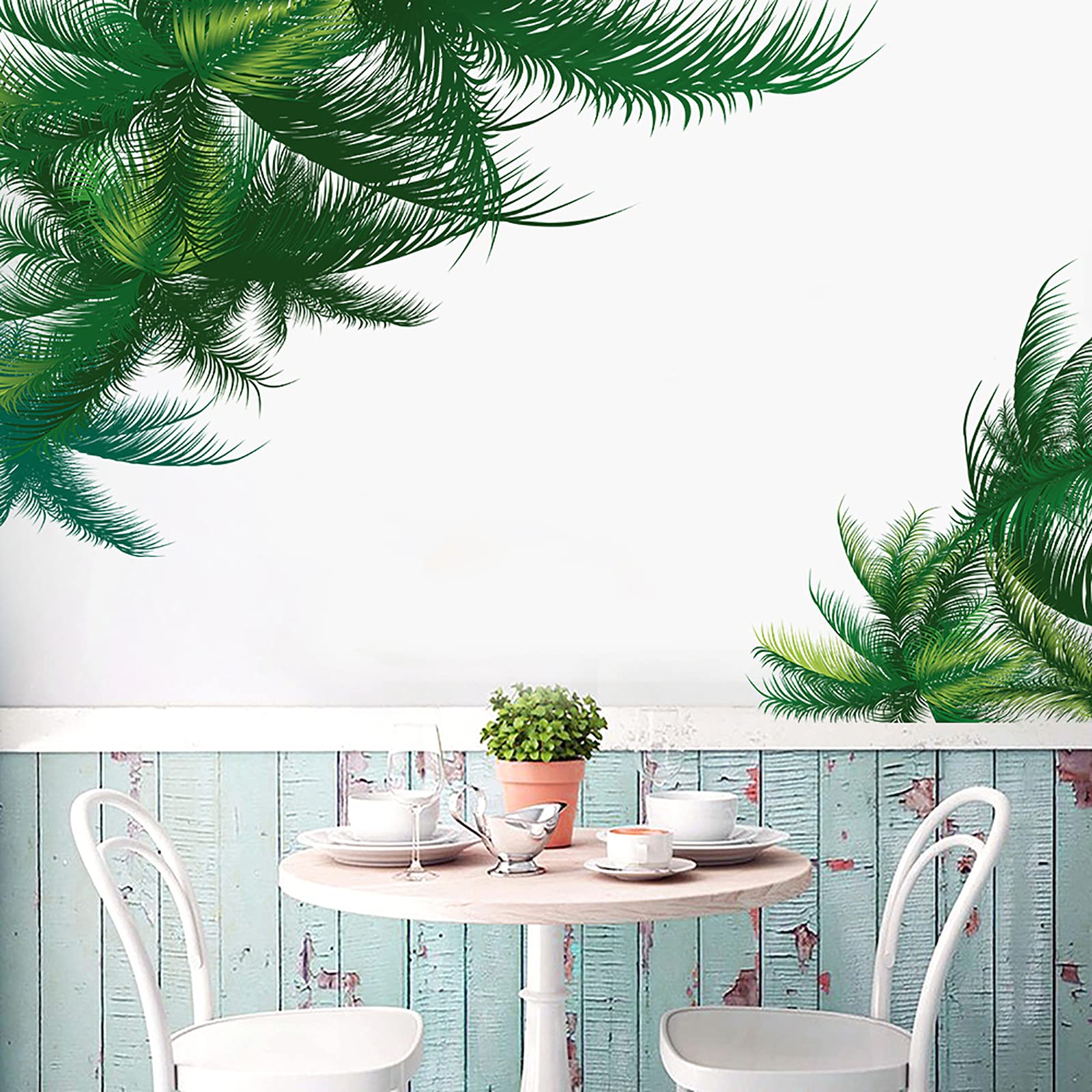 Generic Tropical Leaves Wall Decals Removable Green Palms Tree Plant Wall Stickers for Living Room Kids Room Bedroom Playroom Decor