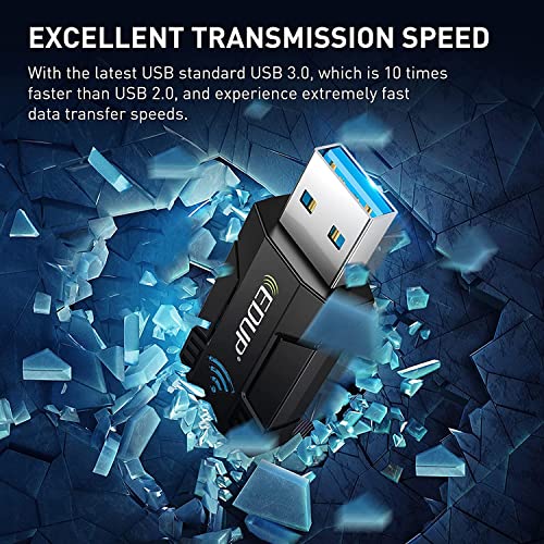 EDUP AC 1300Mbps USB WiFi Adapter for PC USB 3.0 Wireless Dongle, 5Ghz /2.4Ghz Dual Band 802.11ac Network Adapter for Desktop Laptop,Built-in Antenna Supports Windows 10/8/7/XP/Vista/Mac10.6~10.15