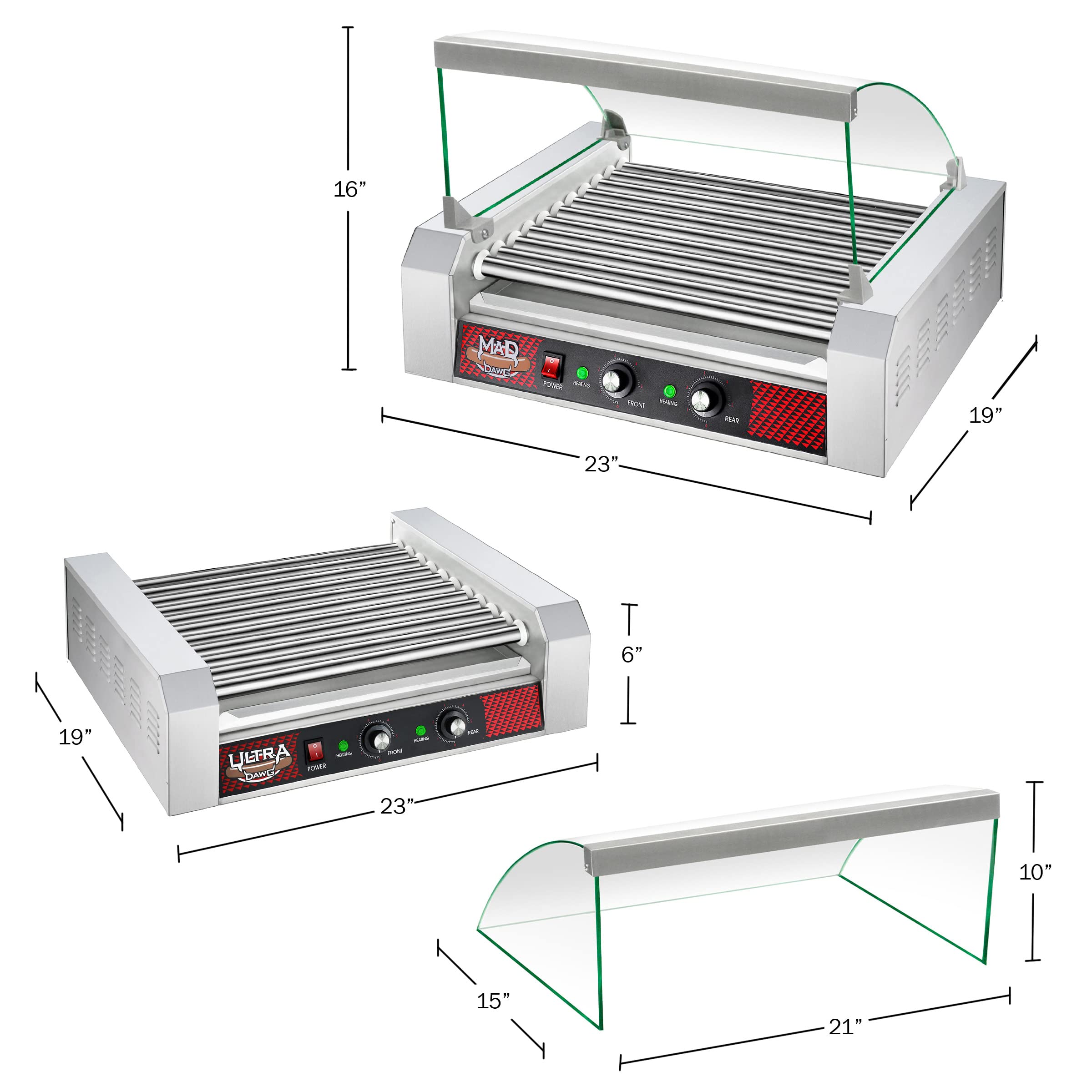 11 Roller Hot Dog Machine with Tempered Glass Cover β Countertop Hot Dog Roller Makes Up to 30 Hotdogs, Brats, or Sausages by Great Northern Popcorn