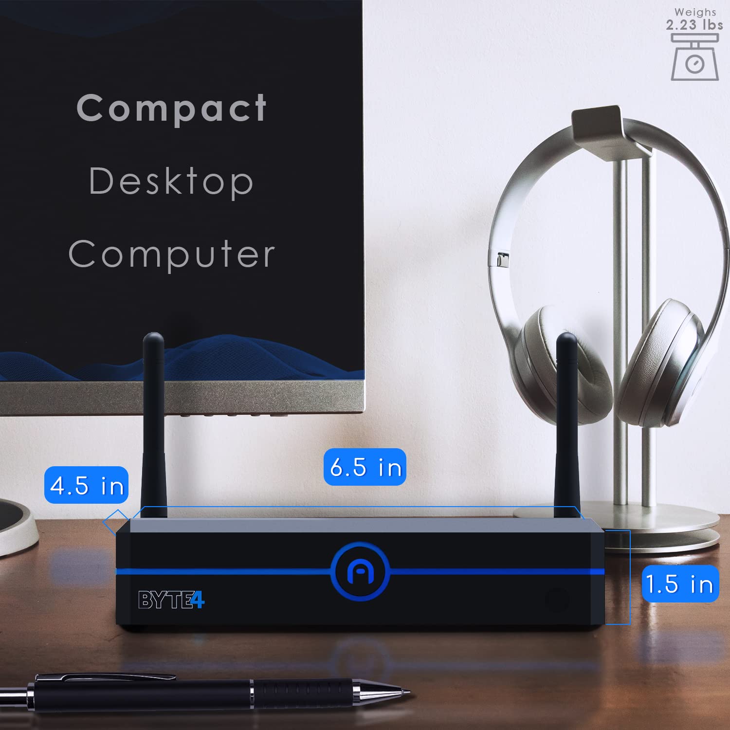 AZULLE Byte4 Pro Fanless Mini Desktop PC 4GB/64GB - Business & Home Powerful Portable Computer, WiFi, Ethernet Port, Windows 10 Pro, Media Center