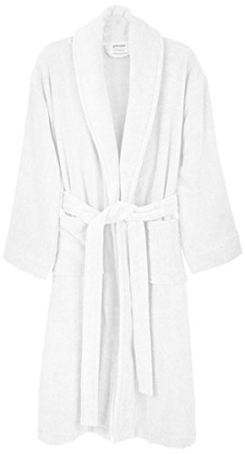 Amazon Brand β Pinzon Unisex Terry Bathrobe 100% Cotton, White, Medium / Large