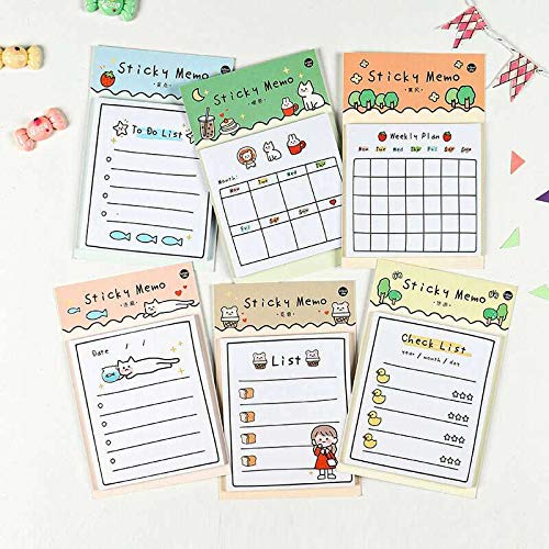 DzdzCrafts Cat Weekly Daily Monthly Planner Check List 6-Packs 180 Sheets 3.4" x 5.2" Sticky Notes Notepads Self-Stick Memo Pads