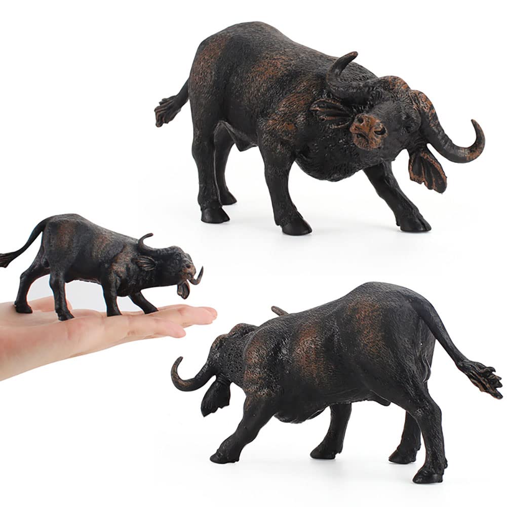 3 Pcs African Safari Bull Action Figure Toy, Realistic Buffalo Figurines Collection Playset Preschool Science Educational Learn Cognitive Props,