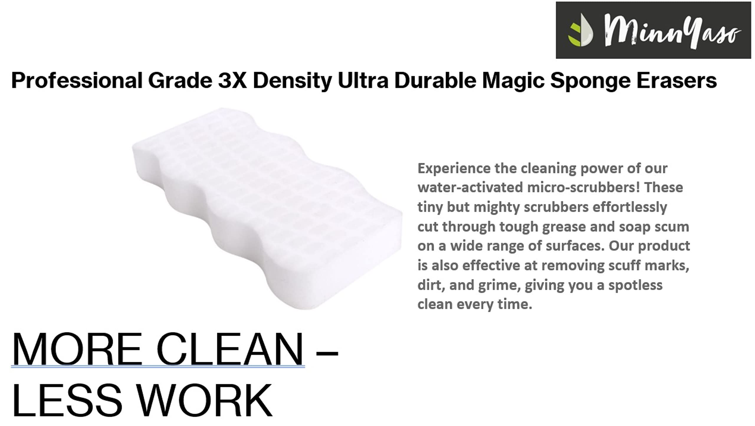 12 Pack 3X Density Ultra Durable Magic Sponge Erasers Professional Grade Multi Surface Scrubber Cleans Tough Dirt Scuffs Marks and Grime with No Chemicals Floor Wall Baseboard Bathroom Cleaner