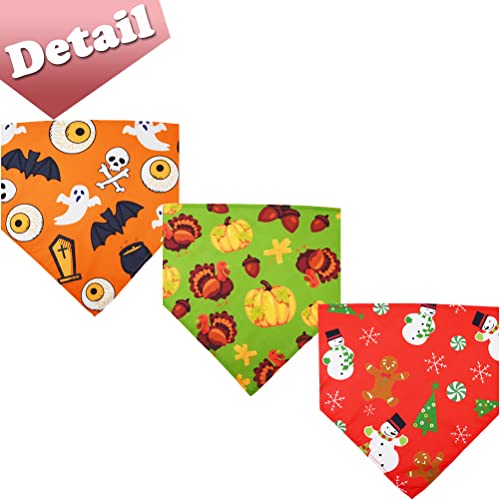 3 Pack Halloween Thanksgiving Christmas Dog Bandana Christmas Triangle Bibs Dog Scarfs Soft Comfortable Washable with Charming Patterns