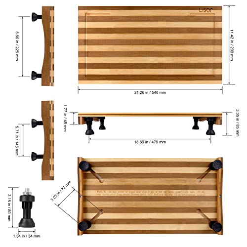Bamboo Stovetop Cover&Countertop Cutting Board with Adjustable Legs, Dual-purpose Chopping Board for Electric Stove Burner, Workspace Block Cover for RV Camping Camper Gas Cook Top Cover