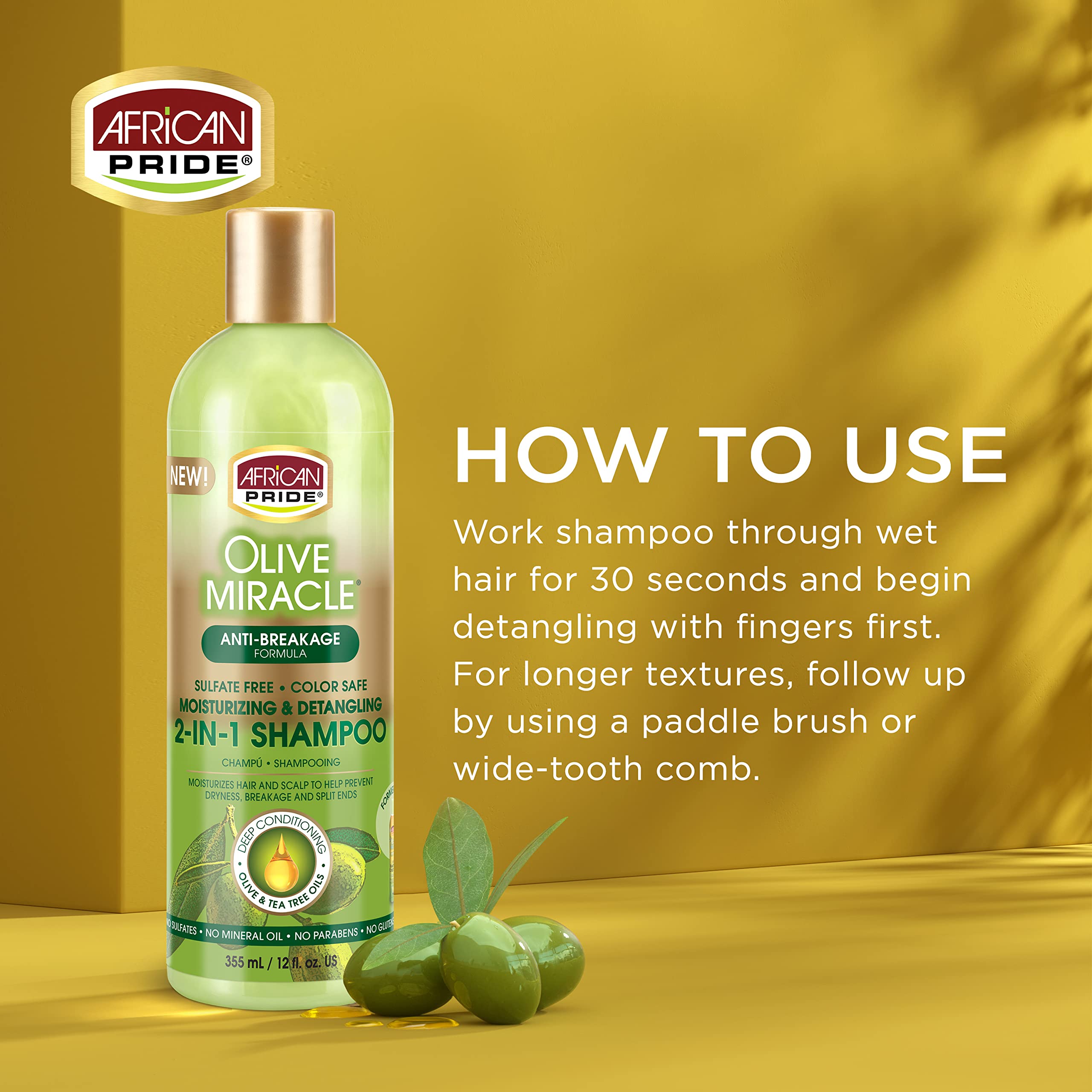 African Pride Olive Miracle Shampoo & Conditioner 2 in1 Formula (3 Pack) enriched with tea tree and olive oil to moisturize and protect hair and scalp, 12oz.