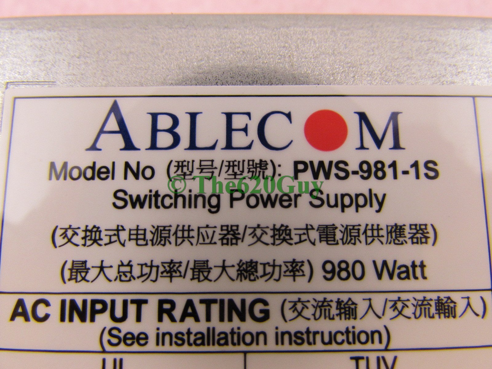 Ablecom PWS-981-1S 980W Single Cold Swap 12V Switching 1U Server Power Supply