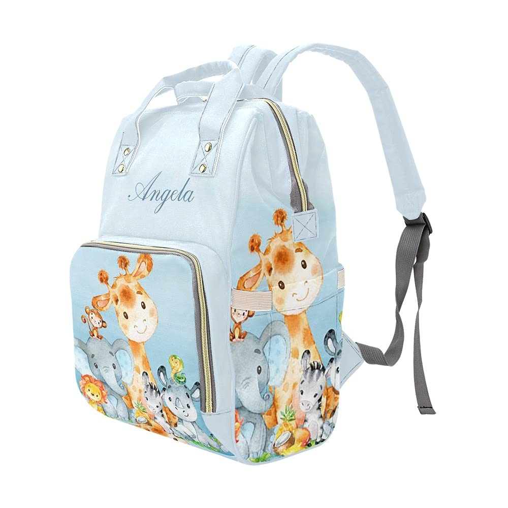 Cute Safari Jungle Animals Diaper Bag Backpack with Name for Men Women Custom Nursing Baby Bags Shoulders Travel Bag Daypack
