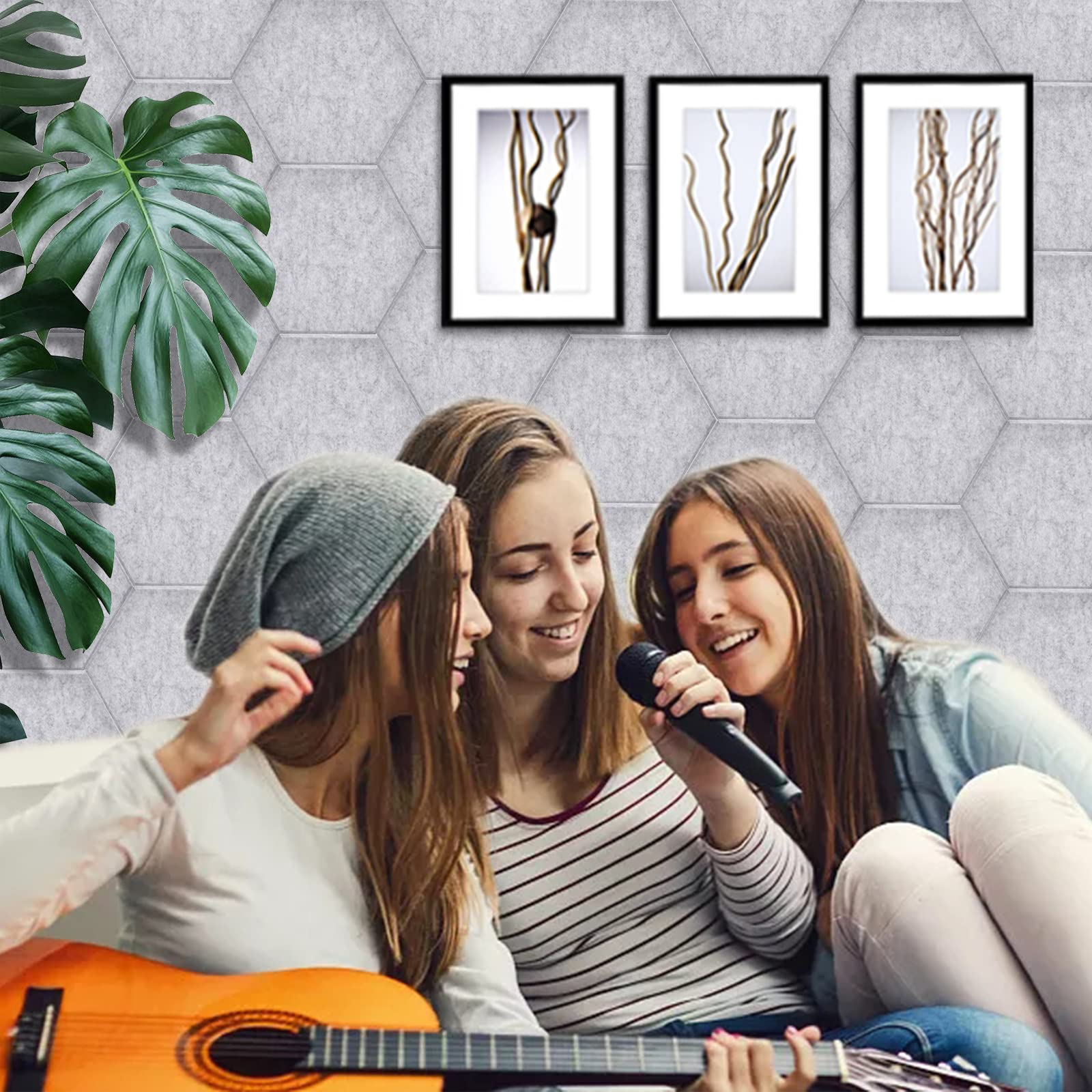 14 Pack Self-adhesive Acoustic Panels,12" X 10" X 0.4" Hexagonal Sound Proof Foam Panels with High Density,to Absorb Noise and Eliminate Echoes for Studio,Home Room Decor (Silver gray)