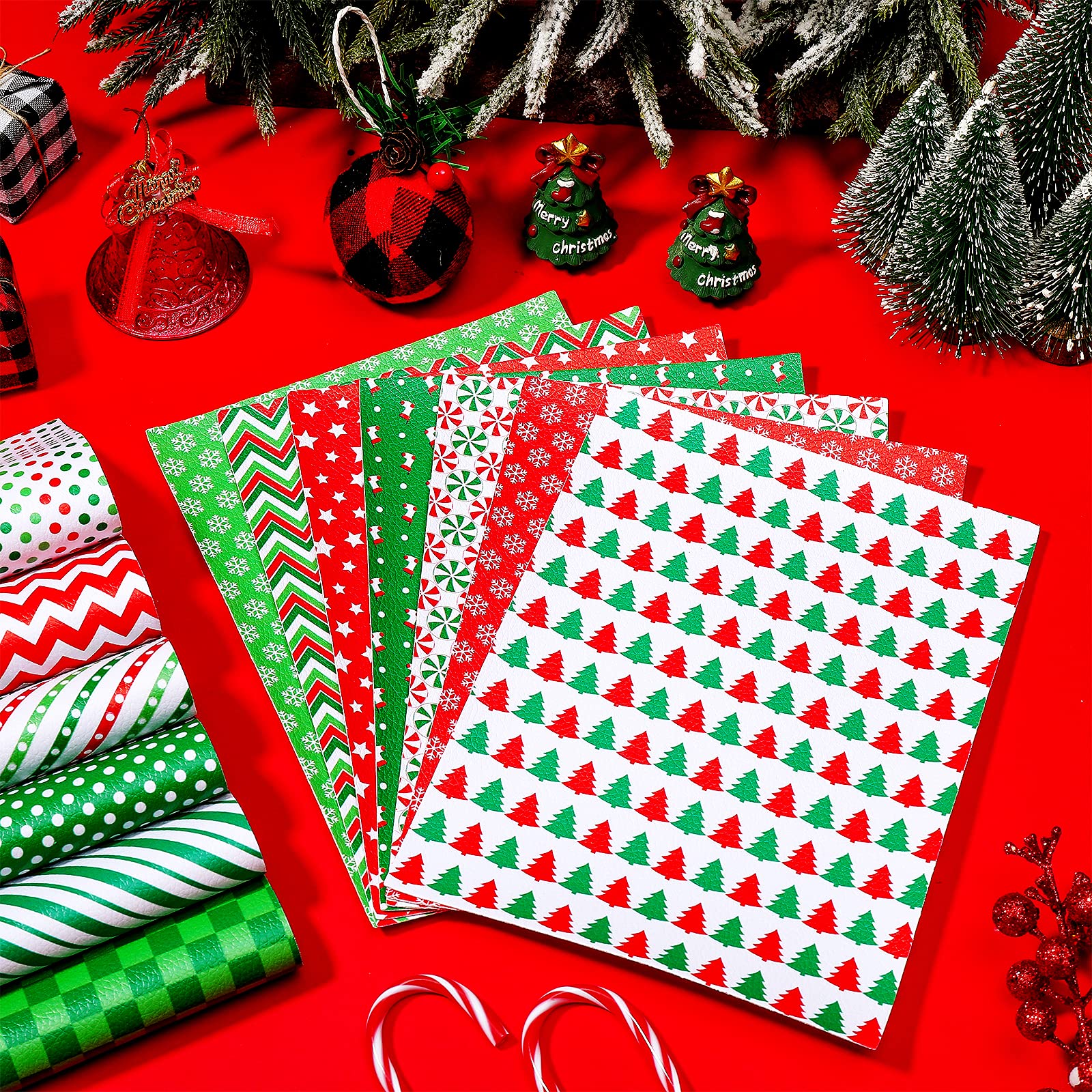15 Pieces Christmas Leather Sheets Glitter Synthetic Leather Fabric Snowman Printed Fabric Sheets Waterproof Christmas Sheets for Holiday Christmas Bows Earrings Making Supplies (Bright Style)