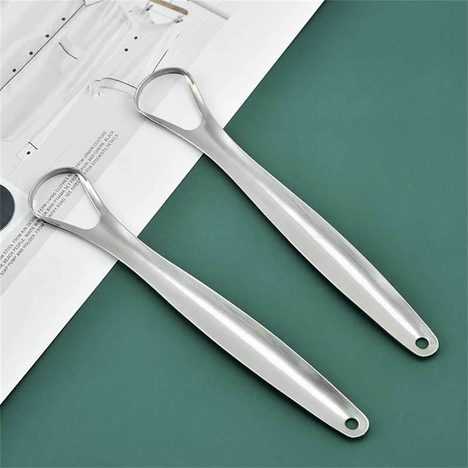 2 Pcs Metal Tongue Scraper Set for Adults Kids 100% BPA FREE Reusable Fresh Breath Fight Bad Breath Tongue Cleaner Pack