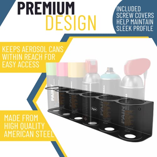 Koova 6 Aerosol Spray Can Holder | Easy Install Wall Mount | Heavy-Duty Powder Coated Steel Storage Rack for Garage & Home | Craft Workspace Paint Bottle Organizer | Hardware Included | USA Made