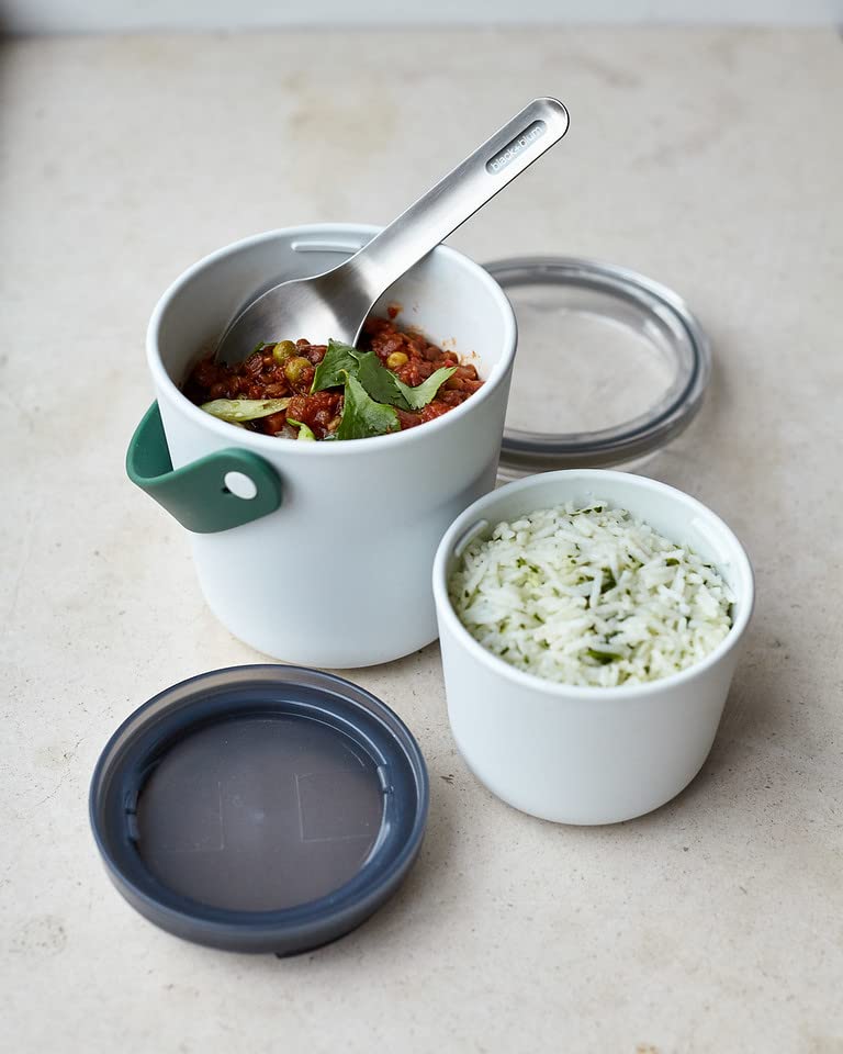 Black+Blum Pot Original Stackable BPA-Free Leak-Proof Microwave Safe Lunch Box Food Container, with Stainless-Steel Spork, 900 ml, Olive